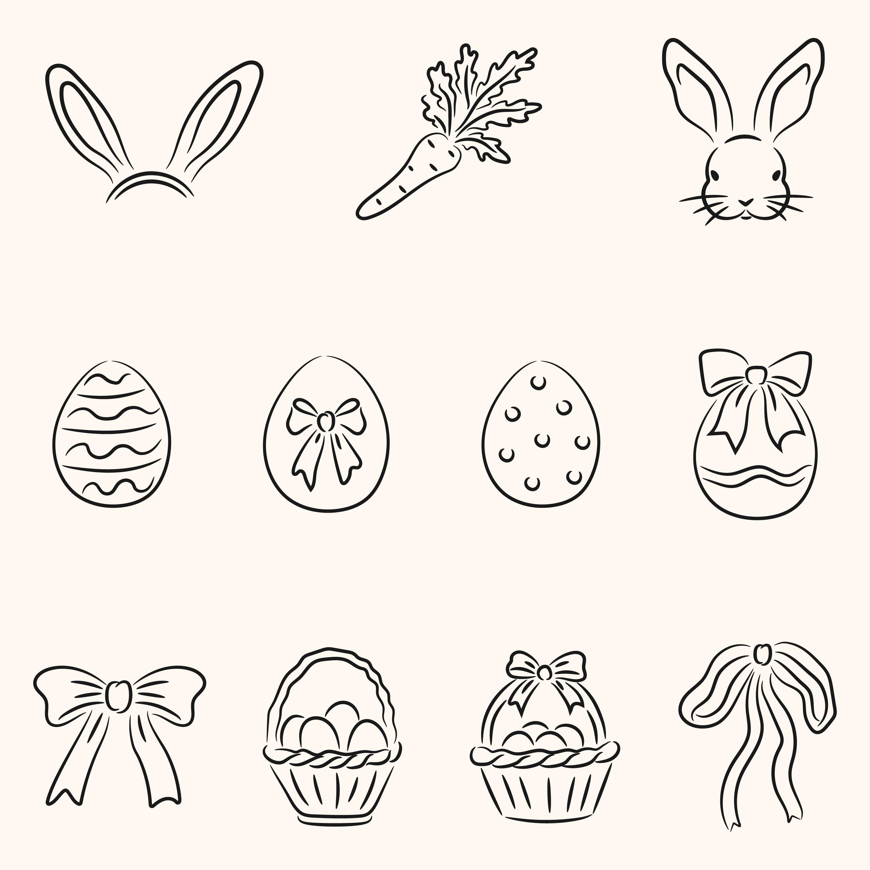 Hand Drawn Minimalist Easter Clipart, Spring Line Art, Hand Drawn ...