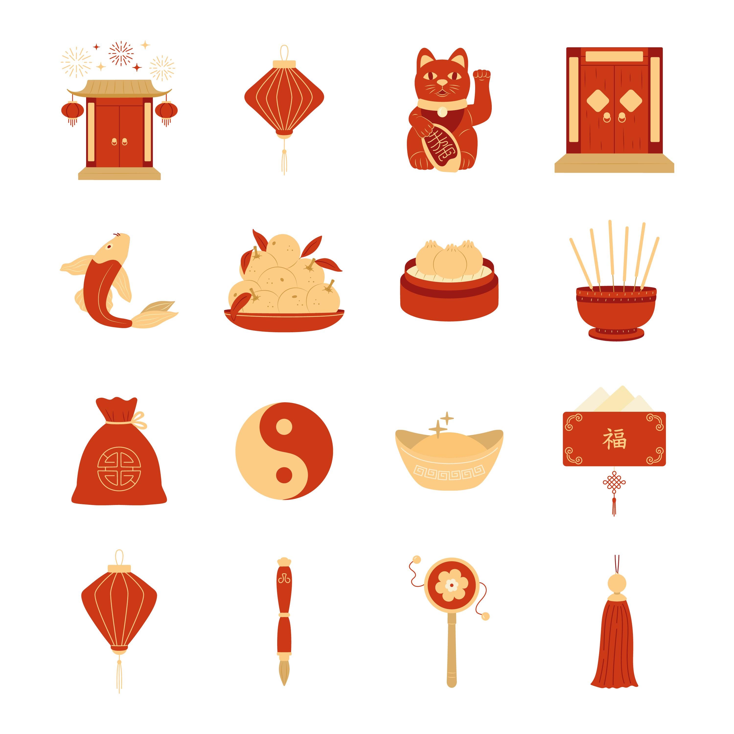 Lunar New Year Icon Set: Chinese Illustrations (PNG, SVG) - Etsy