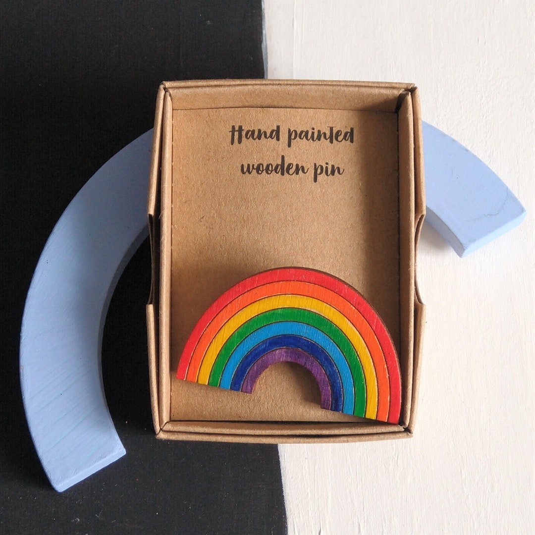 Hand Painted Wooden Pin Rainbow - Etsy