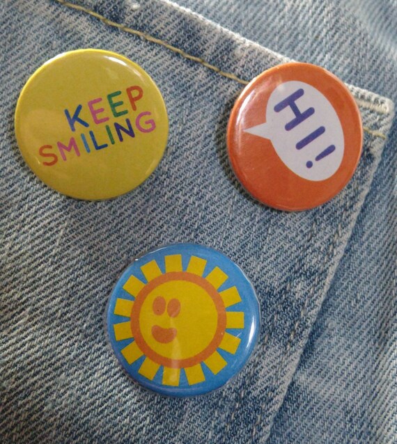 Keep Smiling Pin Badge Set Hi Smiley Sun | Etsy