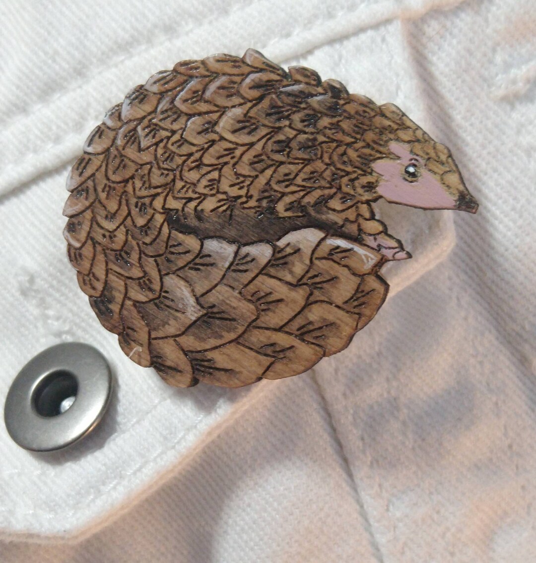 Pangolin Brooch Pin Charity Hand Painted Wooden Badge - Etsy