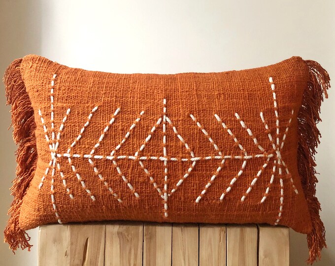 Burnt Orange Lumbar Raw Cotton Pillow Cover. Hand-dyed Rust Colour ...