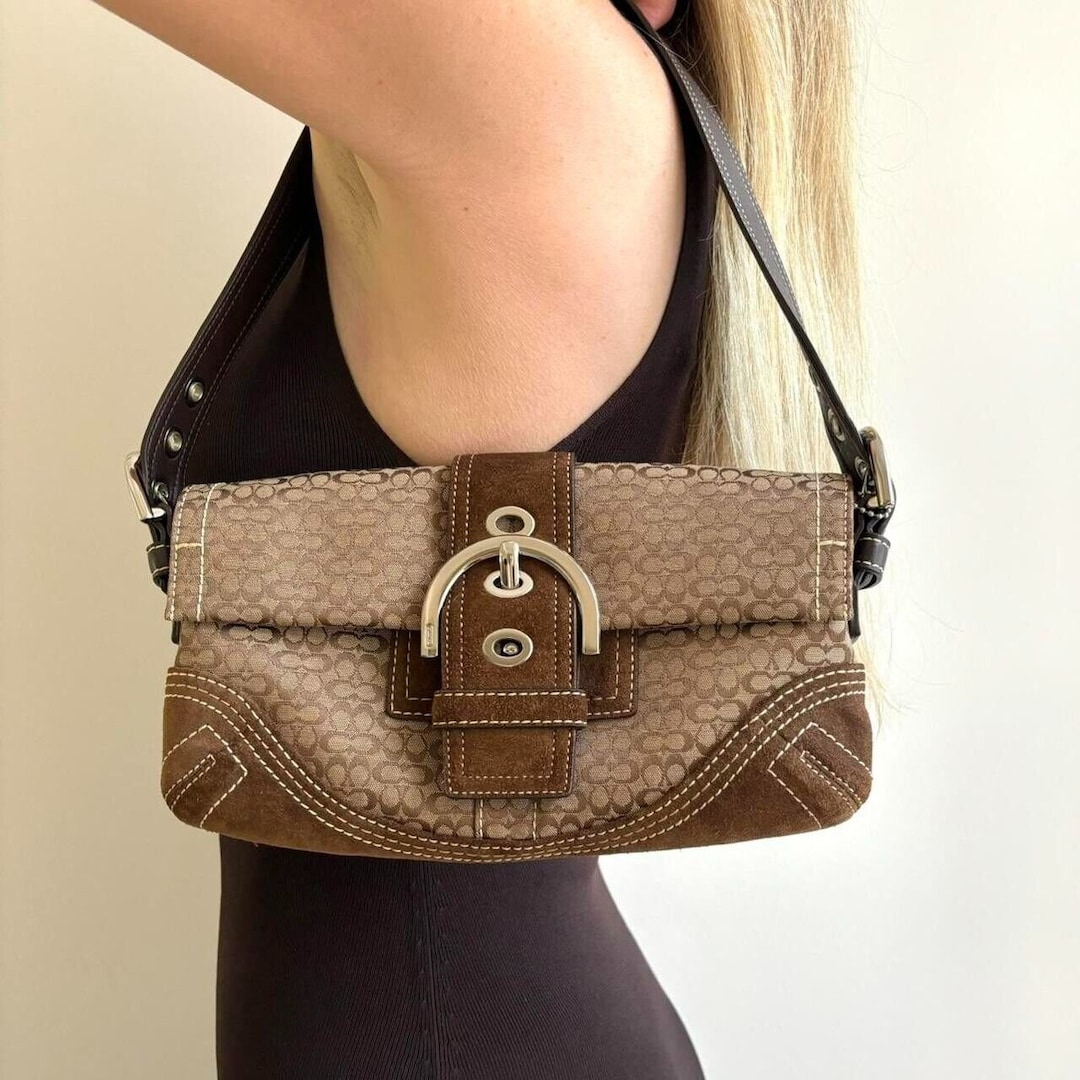 Iconic Coach Signature Sufflette Leather, Suede and Canvas Shoulder Bag ...