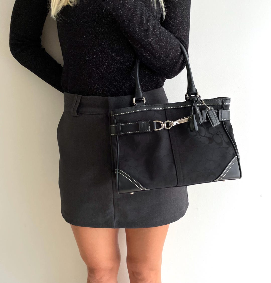 Authentic Coach Signature Hampton Belted Monogram Hand Bag - Excellent ...