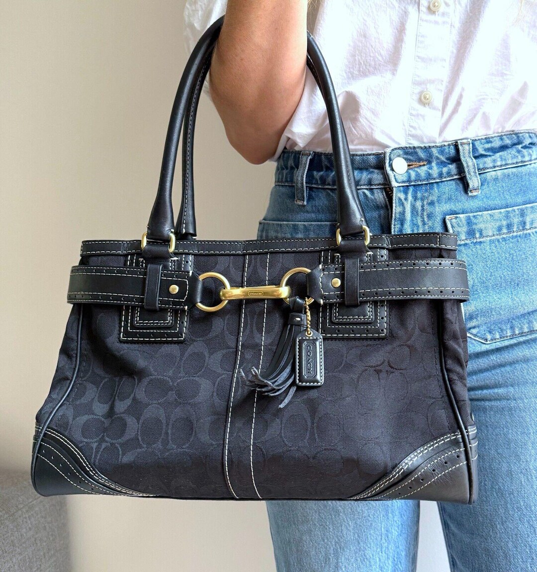 Authentic Coach Signature Hampton Belted Monogram Hand Bag - Etsy