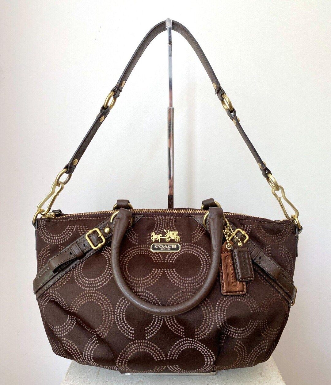 Coach Madison Sophia OP Art Dot Brown Shoulder Bag - Excellent ...