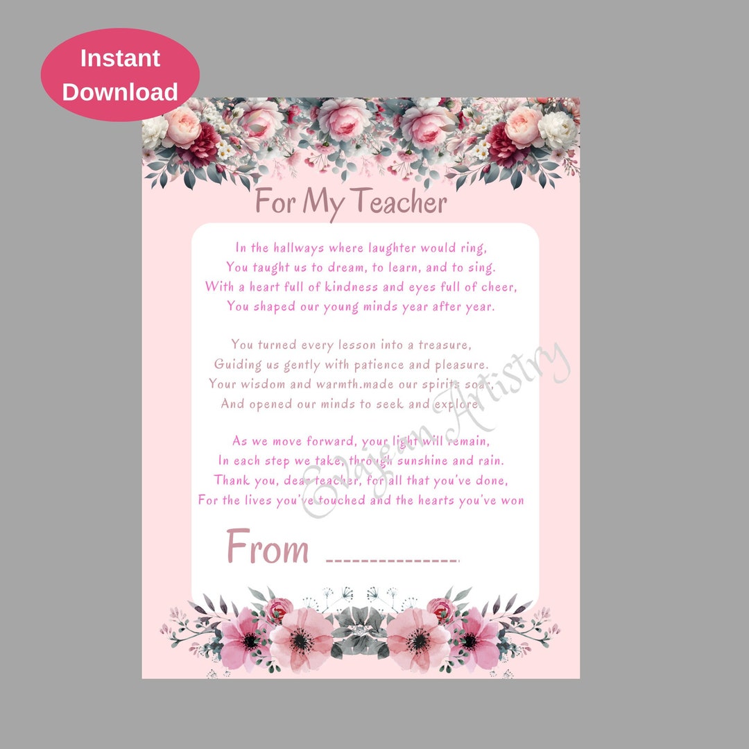 Thank You Letter for Teacher,end of Term Appreciation Gift,thank You ...