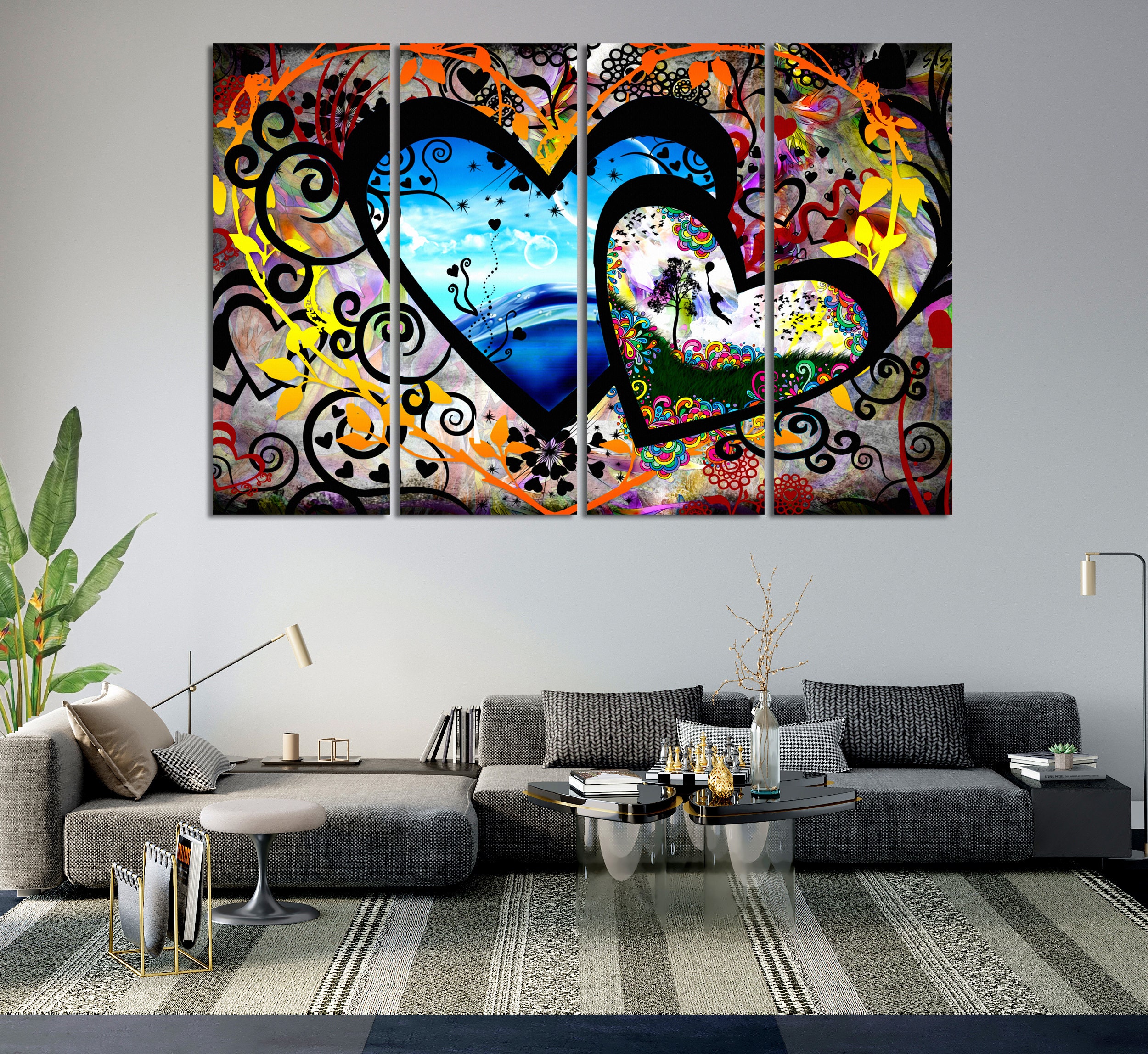 Heart Art Decor Street Art Prints Heart Canvas Love Print | Etsy