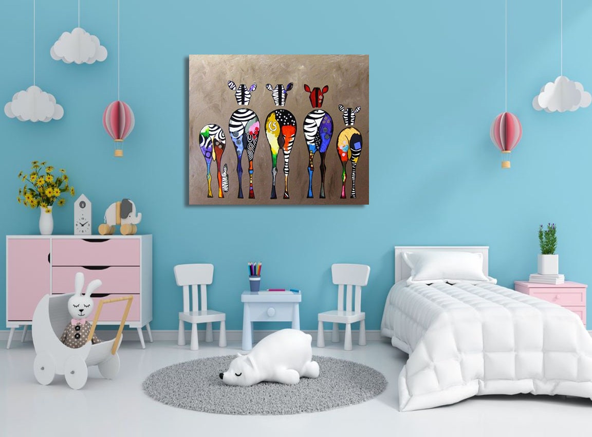Banksy Colorful Zebra Canvas Zebra Wall Art Zebra Nursery - Etsy