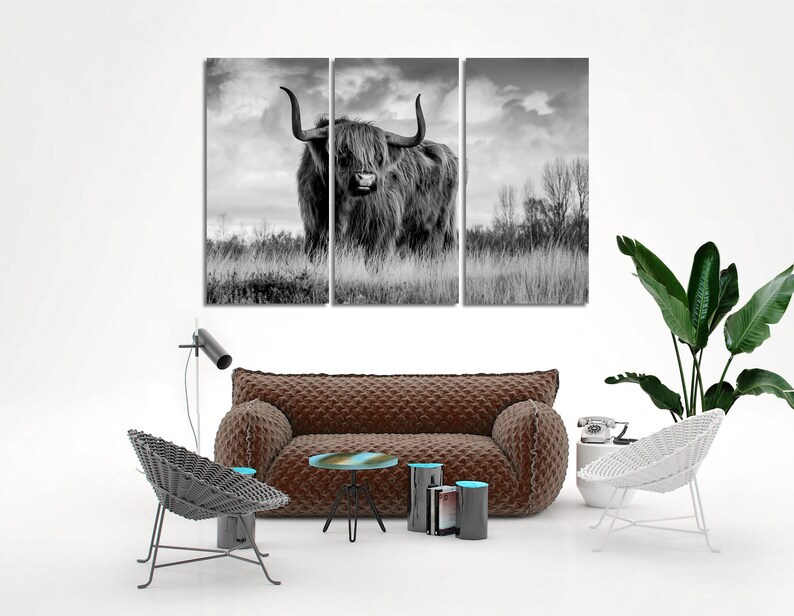 Highland Cow Art Highland Cow Poster Bulls Horns Yak Canvas | Etsy