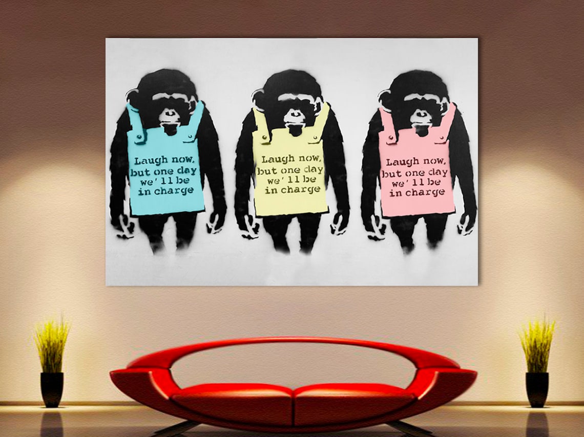 Three monkeys Banksy canvas Banksy wall art Three wise | Etsy