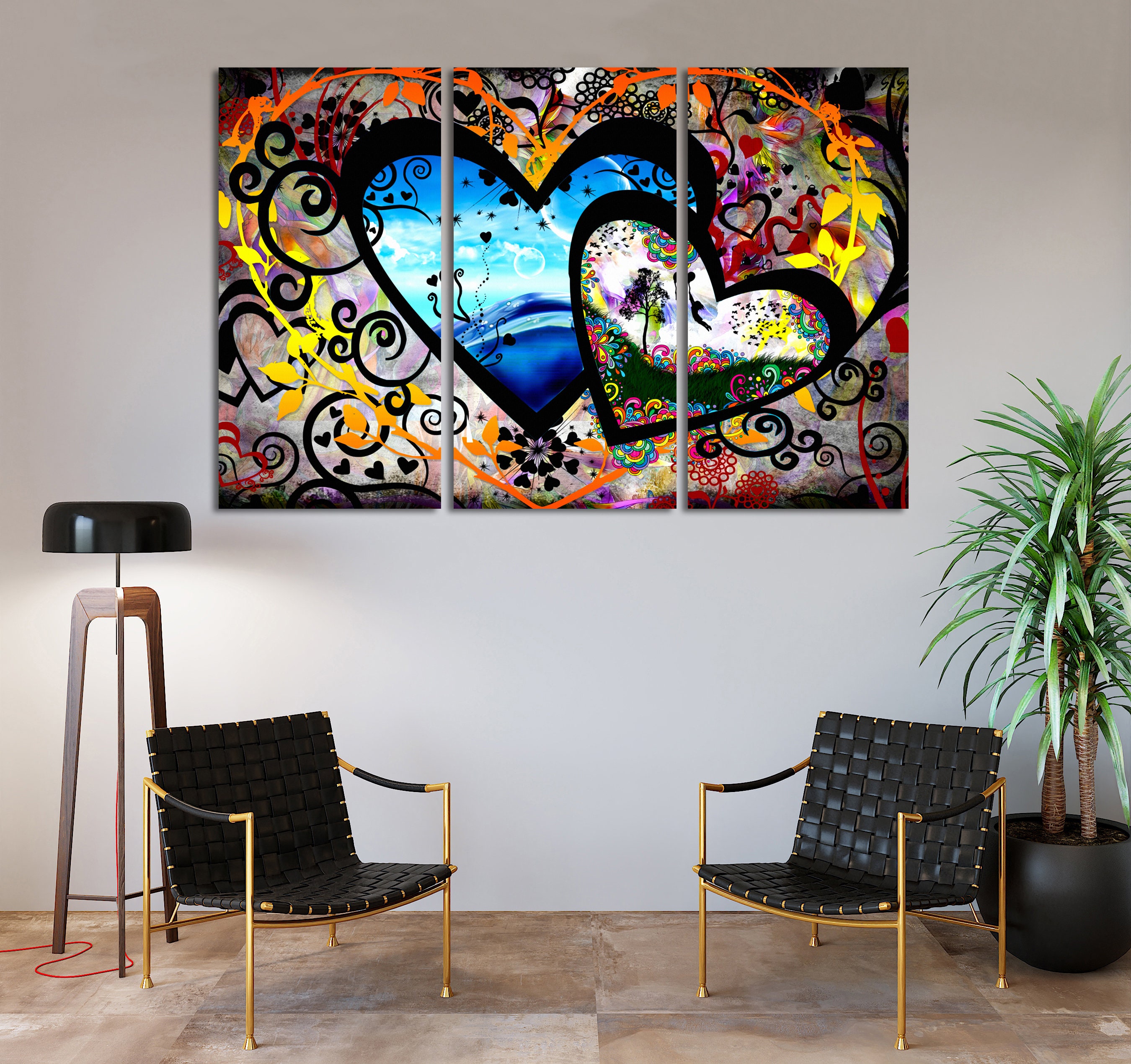 Heart Art Decor, Street Art Prints, Heart Canvas Love Print , Love ...