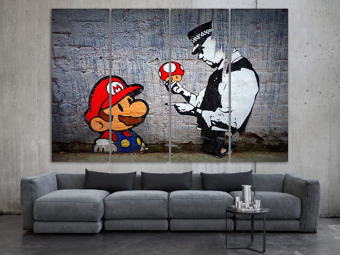 Banksy Mario banksy Canvas Policeman and Mariohome Decor - Etsy
