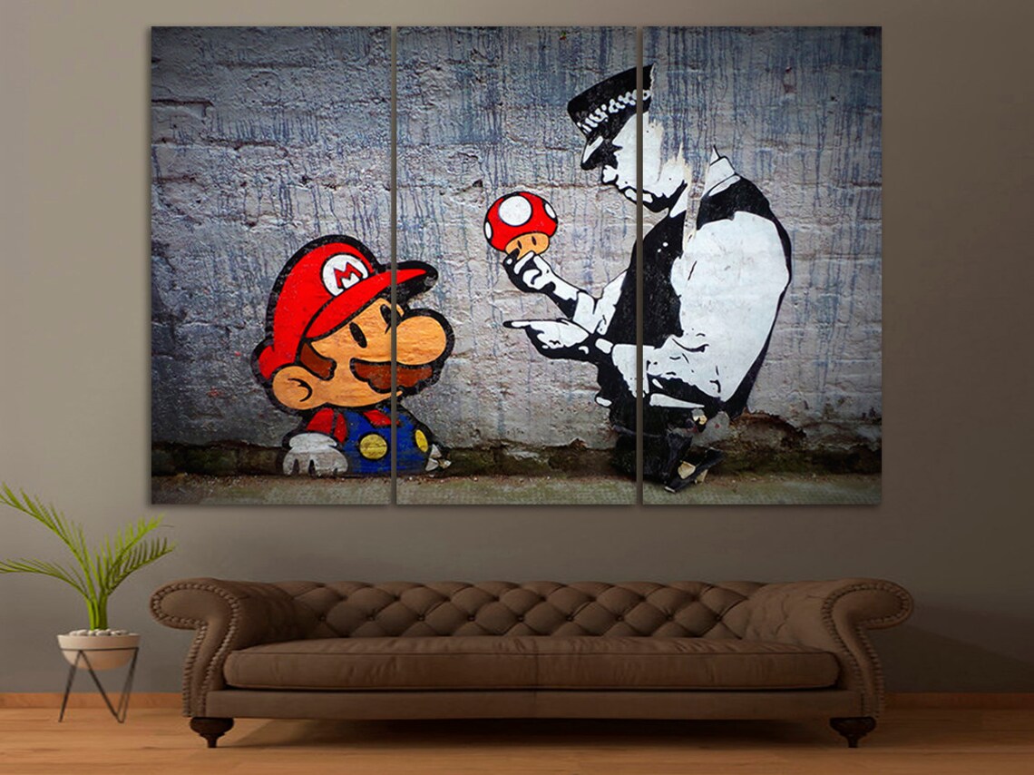 Banksy Mario banksy Canvas Policeman and Mariohome Decor - Etsy