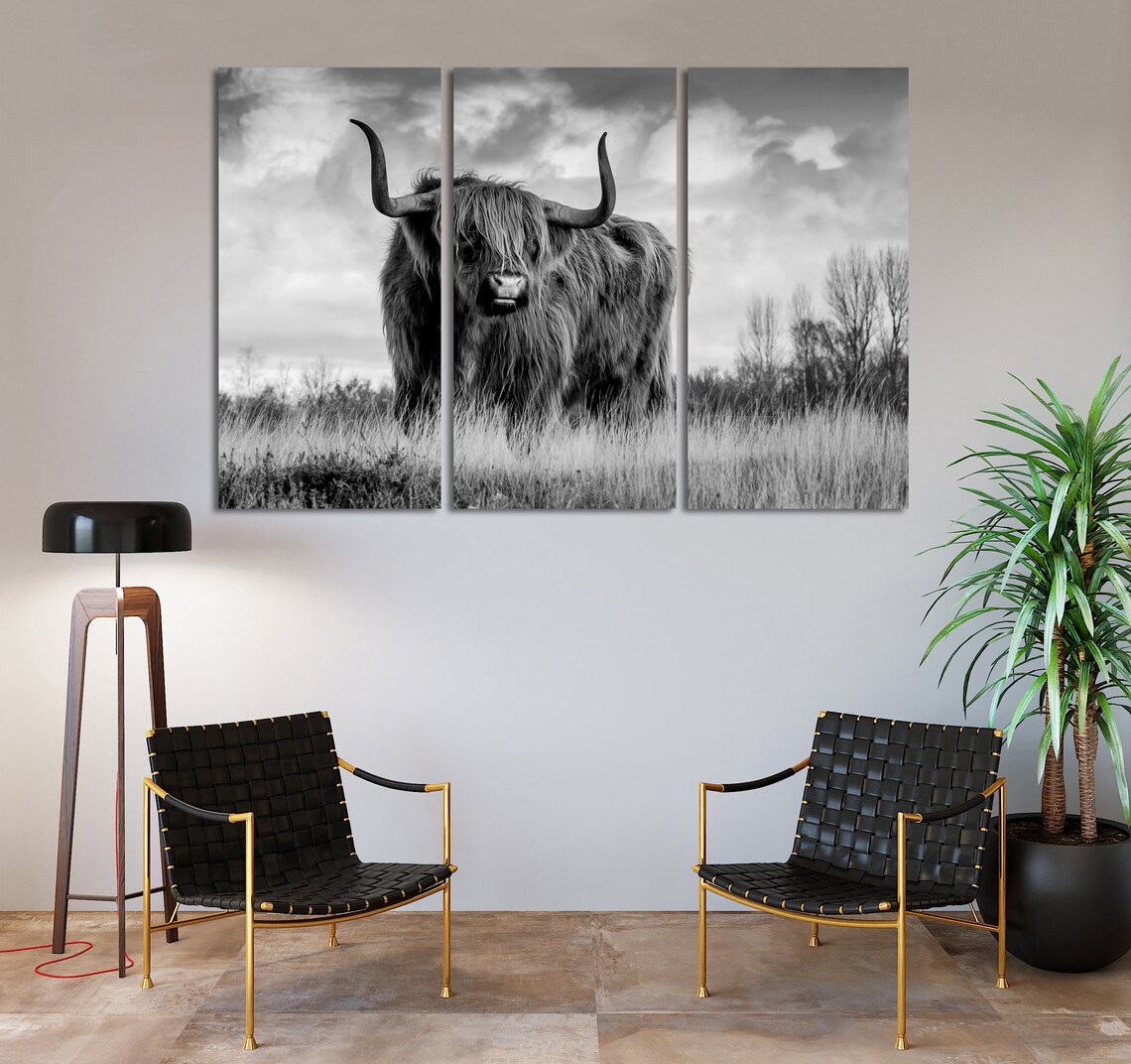 Highland Cow Art, Highland Cow Poster, Bulls Horns, Yak Canvas Art ...