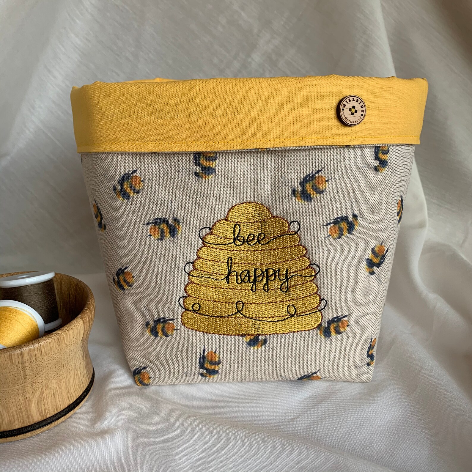 Fabric Storage Box Made From Bee Design Fabric and Embroidered - Etsy