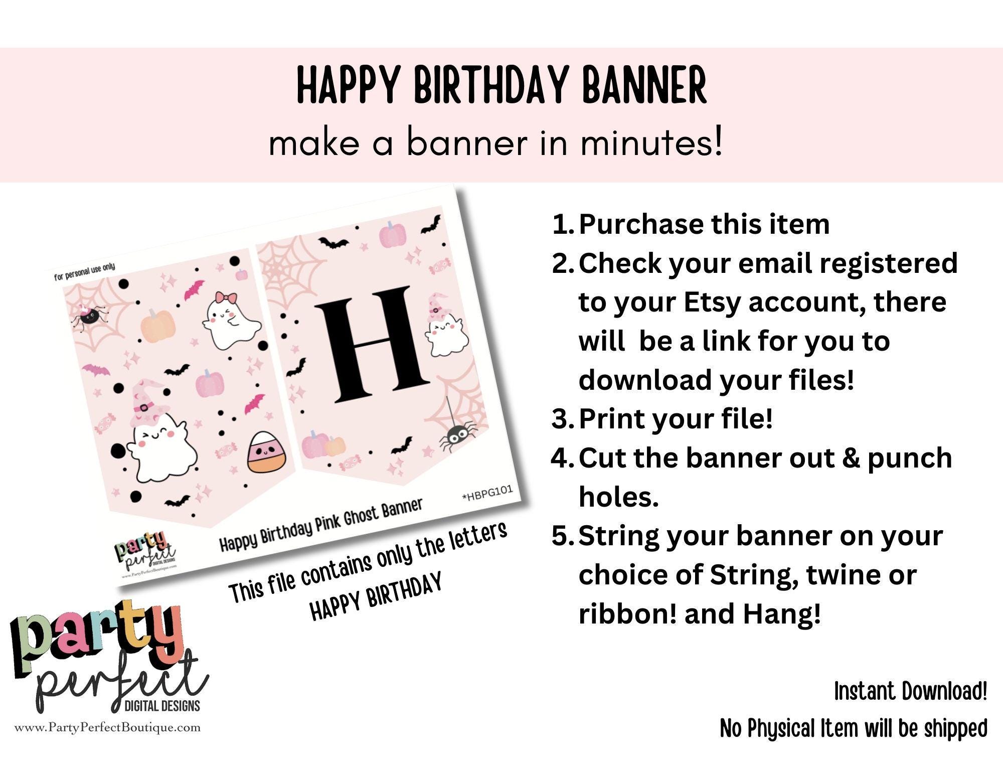 Happy Birthday Banner Pink Ghost Birthday | Party Halloween Decor Pink ...