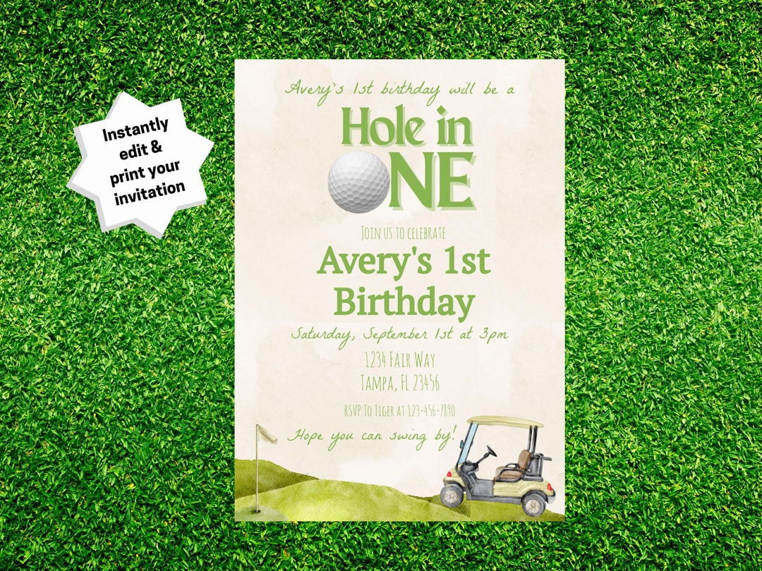 Golf 1st Birthday Invitation: Hole in One Partee (printable Download ...