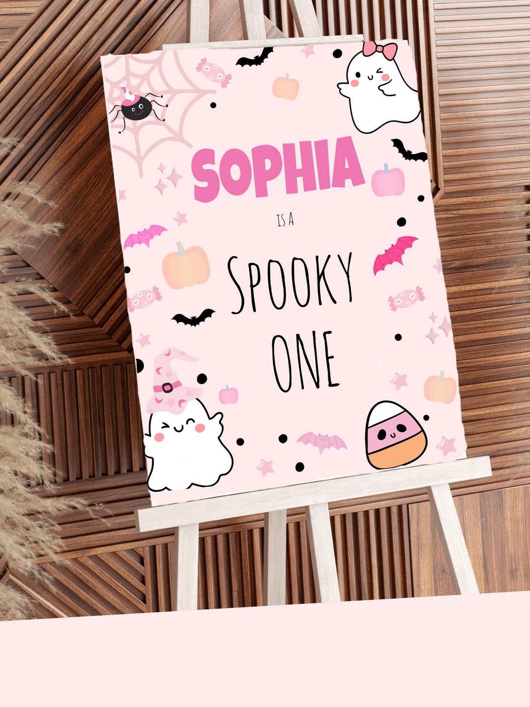 EDITABLE Spooky One Birthday Ghost Welcome Sign Pink | Halloween Spooky ...