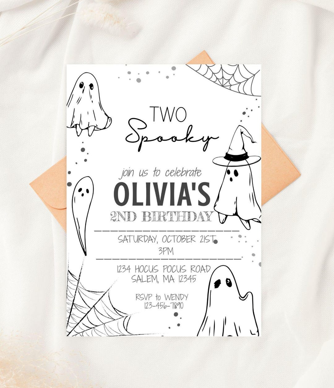 Two Spooky Birthday Invitation: Ghost Party, Editable Template (digital ...