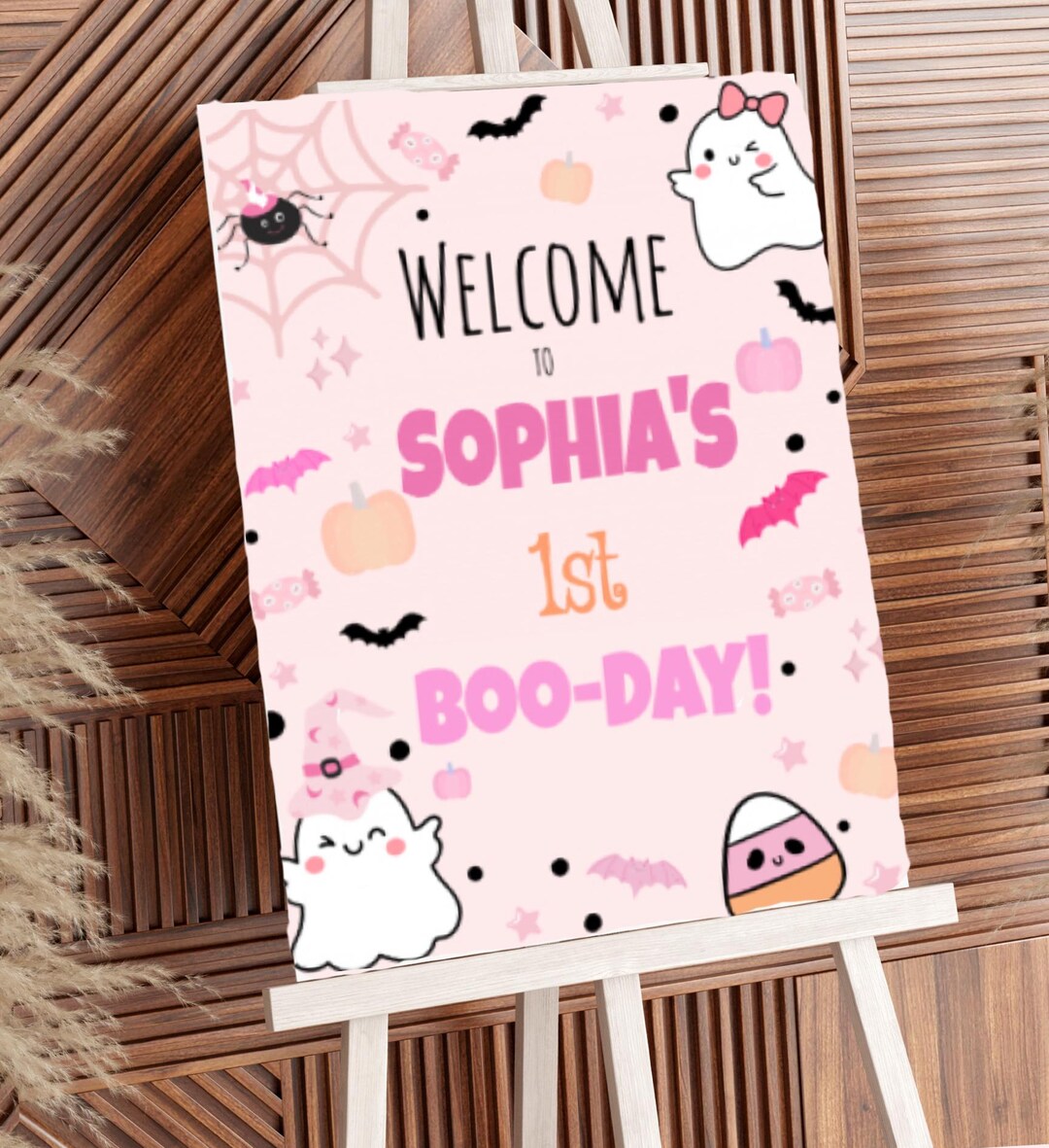 EDITABLE Spooky One Birthday Ghost Welcome Sign Pink | Halloween Spooky ...