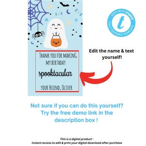 EDITABLE Spooky One Birthday Ghost Thank You Tags Blue | Halloween ...
