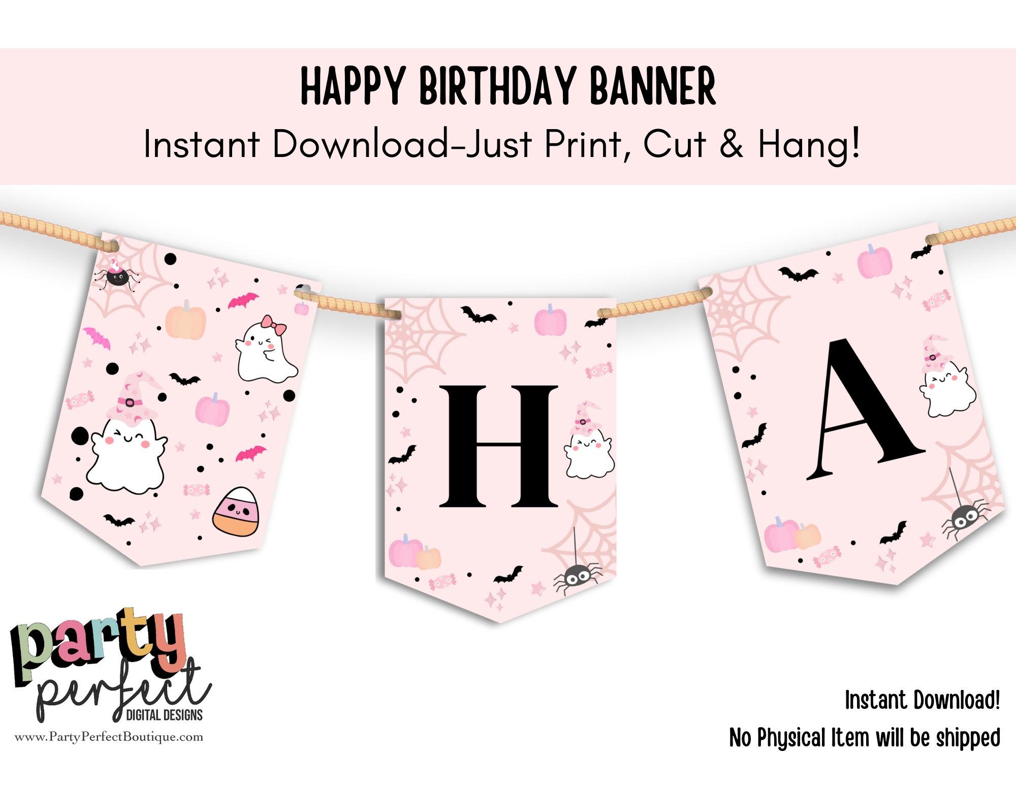 Happy Birthday Banner Pink Ghost Birthday | Party Halloween Decor Pink ...