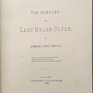 ROMAUNT of Lady HELEN CLYDE by Abram Lent Smith 1882 - Etsy