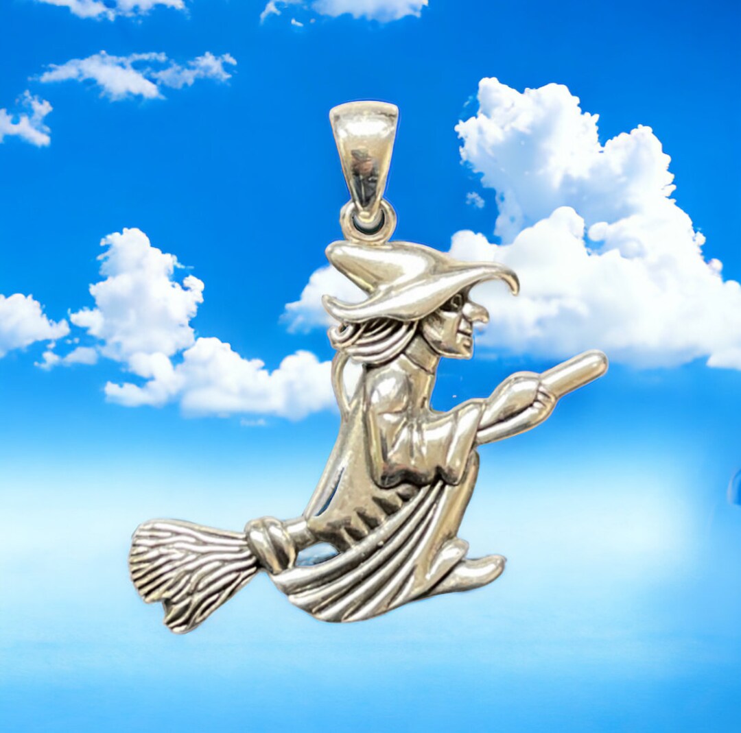 Sterling Silver Witch Pendant - Etsy