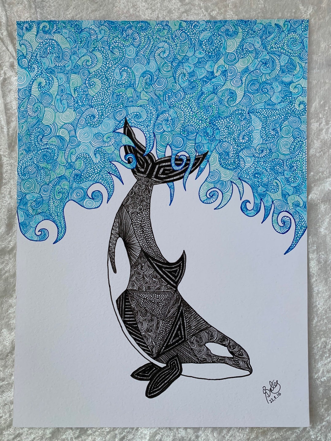 A4 Orca Original Pen and Ink Drawing, Unframed Killer Whale Artwork ...