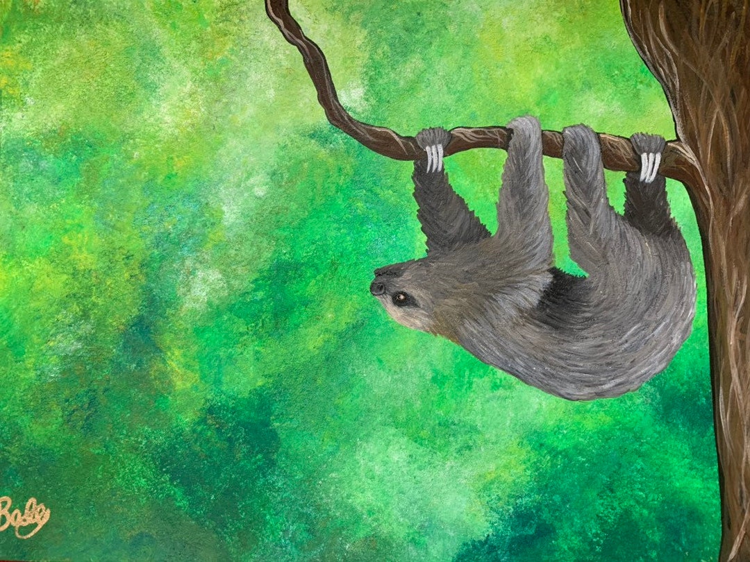 A4 Sloth Original Acrylic Painting, Unframed Jungle Animal Wall Art ...
