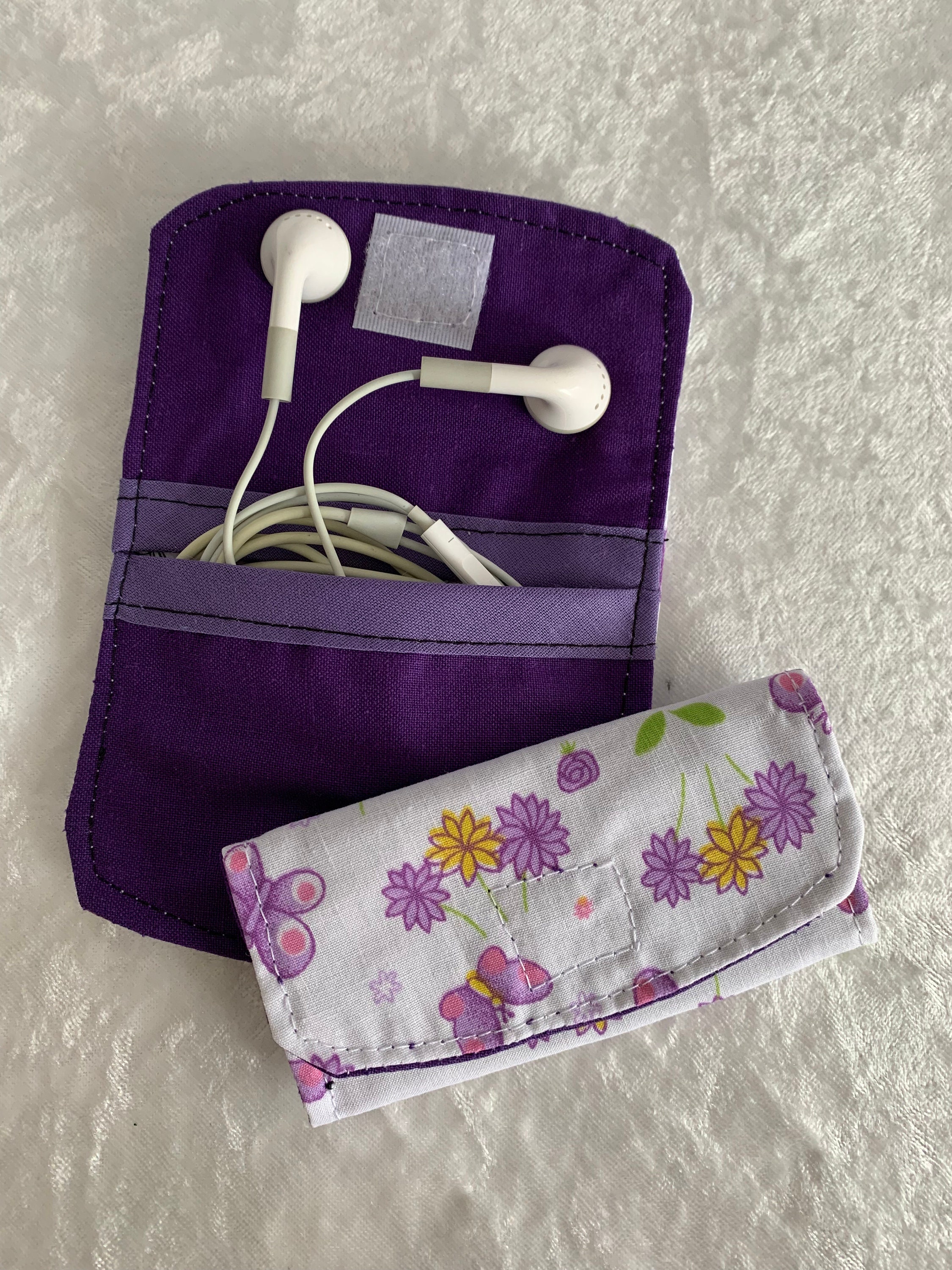 Purple Butterfly Earphone Pouch, Fabric Headphone Case, Handmade ...