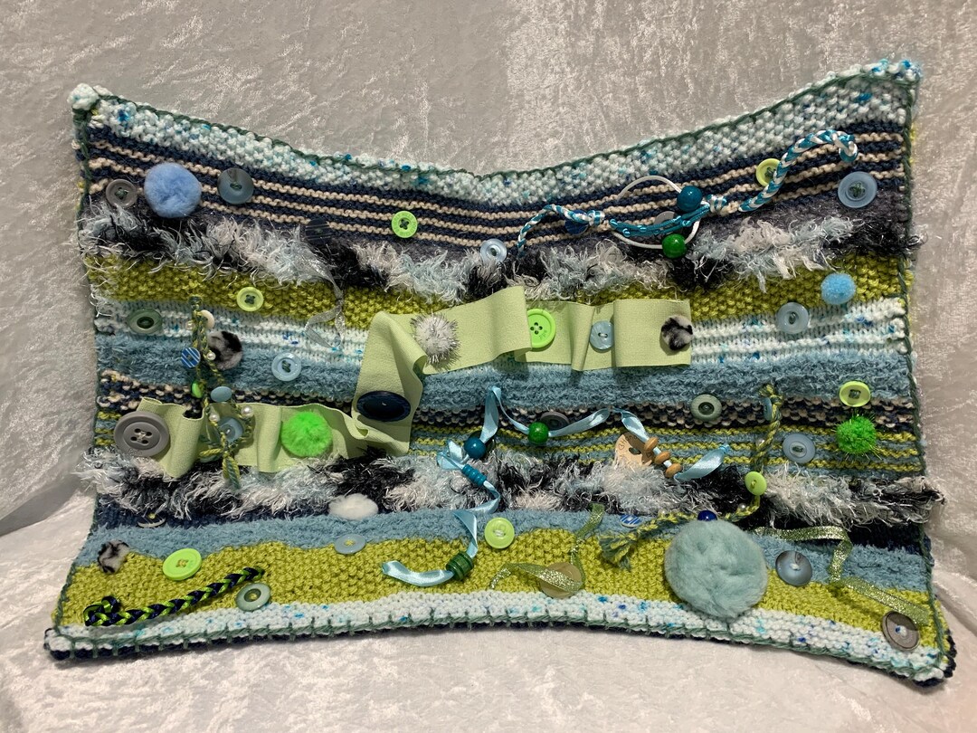 Twiddle Blanket, Hand Knitted Fidget Quilt, Lap-sized, Sensory Aid for ...