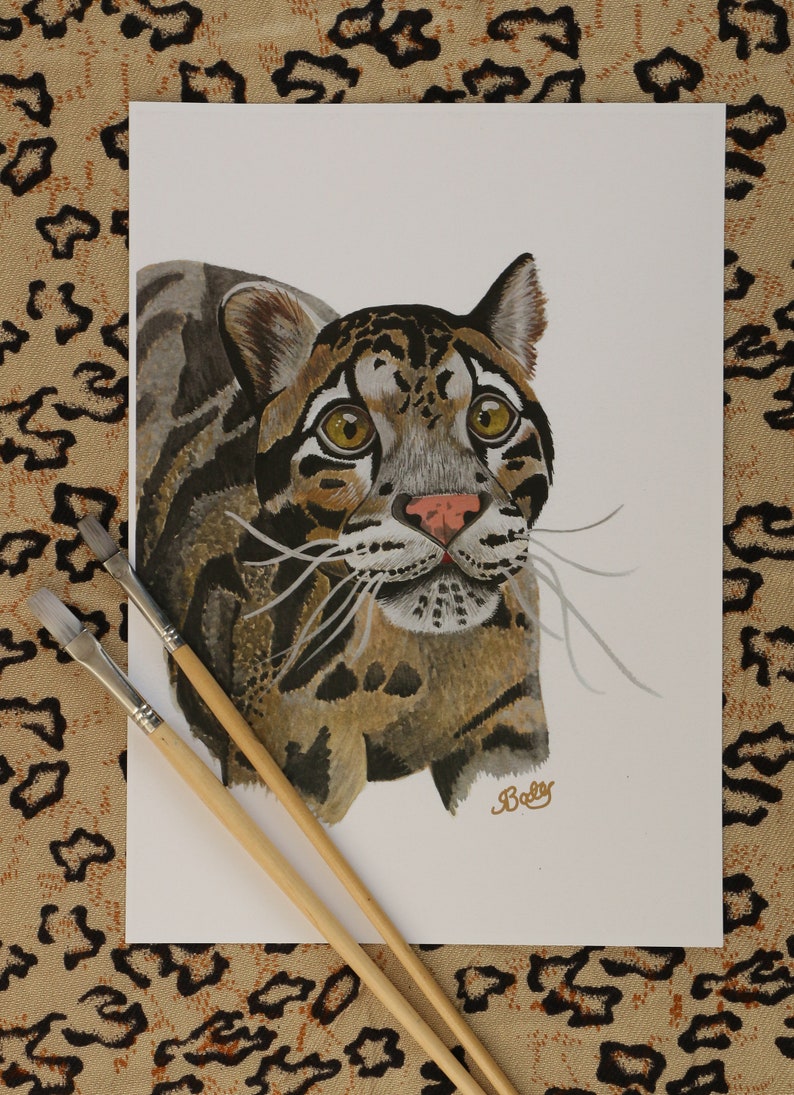 A4 Clouded Leopard Print from Original Watercolour Painting | Etsy