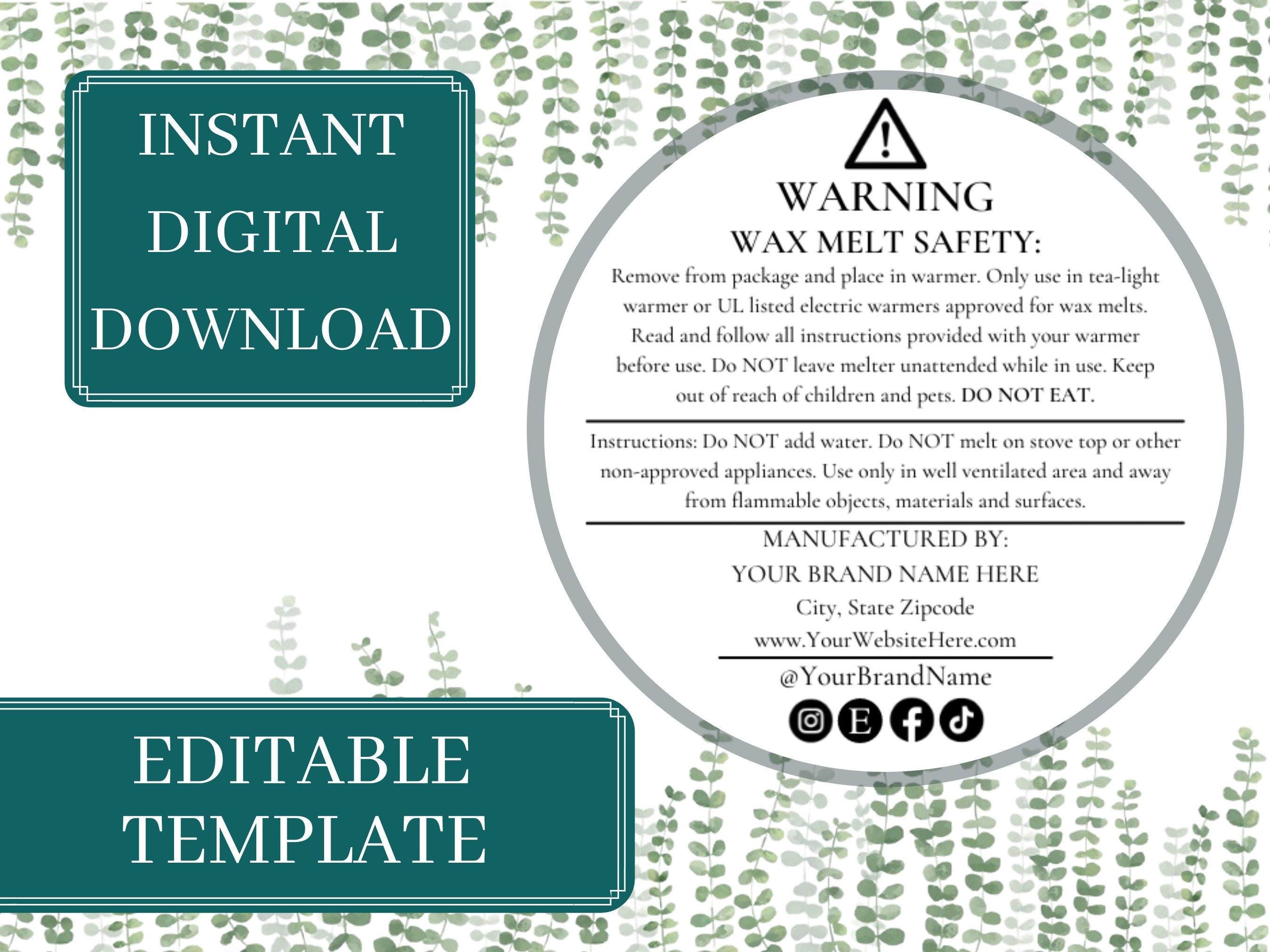 Wax Melt Warning Label - DIGITAL DOWNLOAD | Editable Design on Canva ...