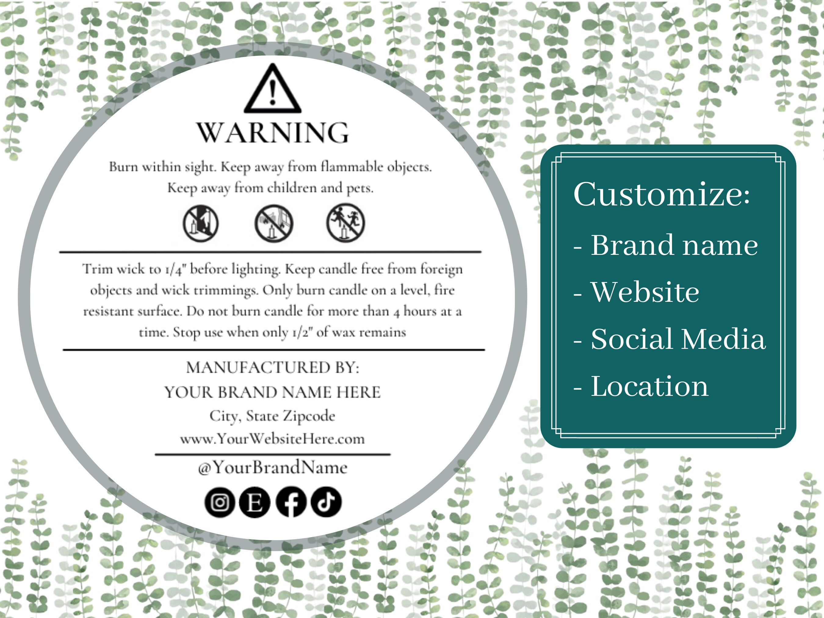 Candle Warning Label DIGITAL DOWNLOAD Editable Design on Canva ...