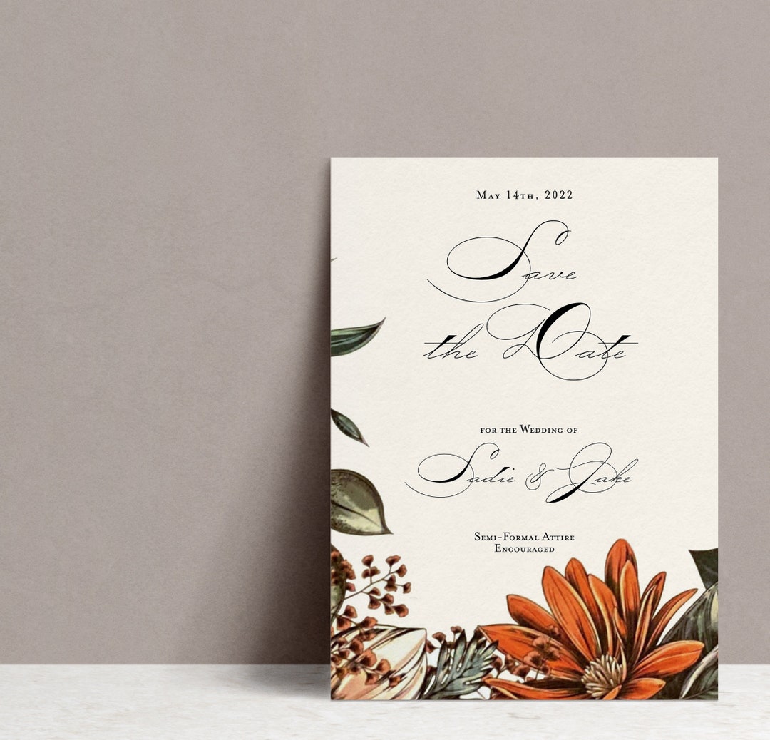 Sadie Wedding Save the Date, Romantic Event Reminder Cards, Boho Floral ...