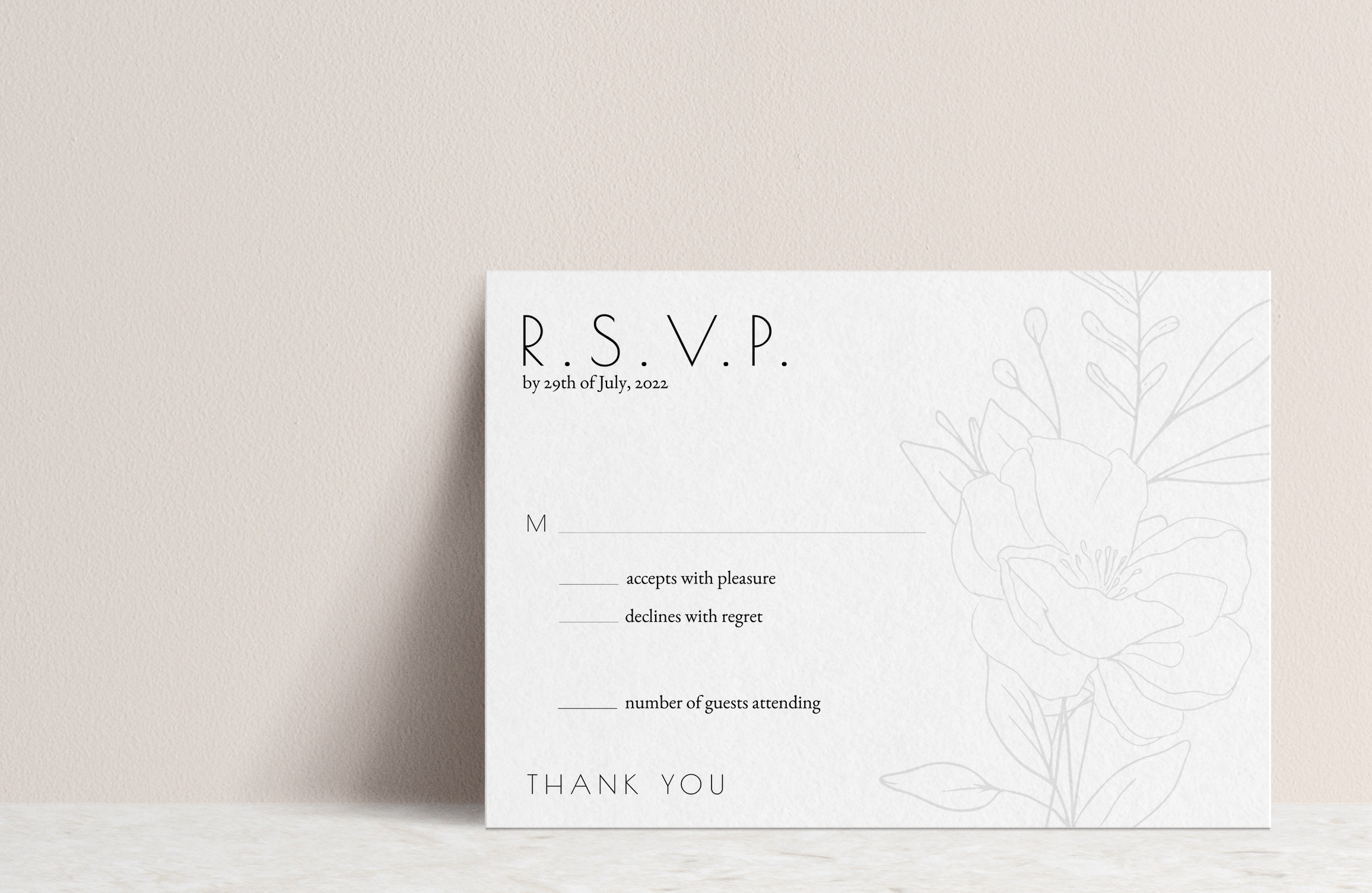 Tara RSVP Wedding Invitation Insert, Modern Invite Card, Minimalist ...