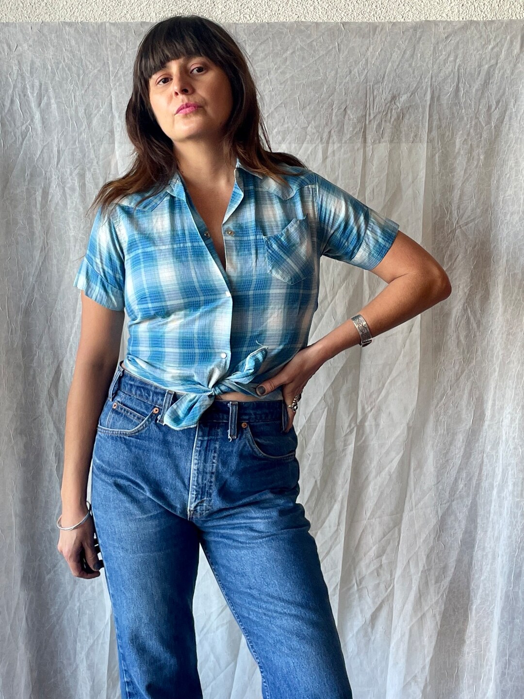 Vintage 1950’s Snap Button Short Sleeve Blue and White Western Shirt - Etsy