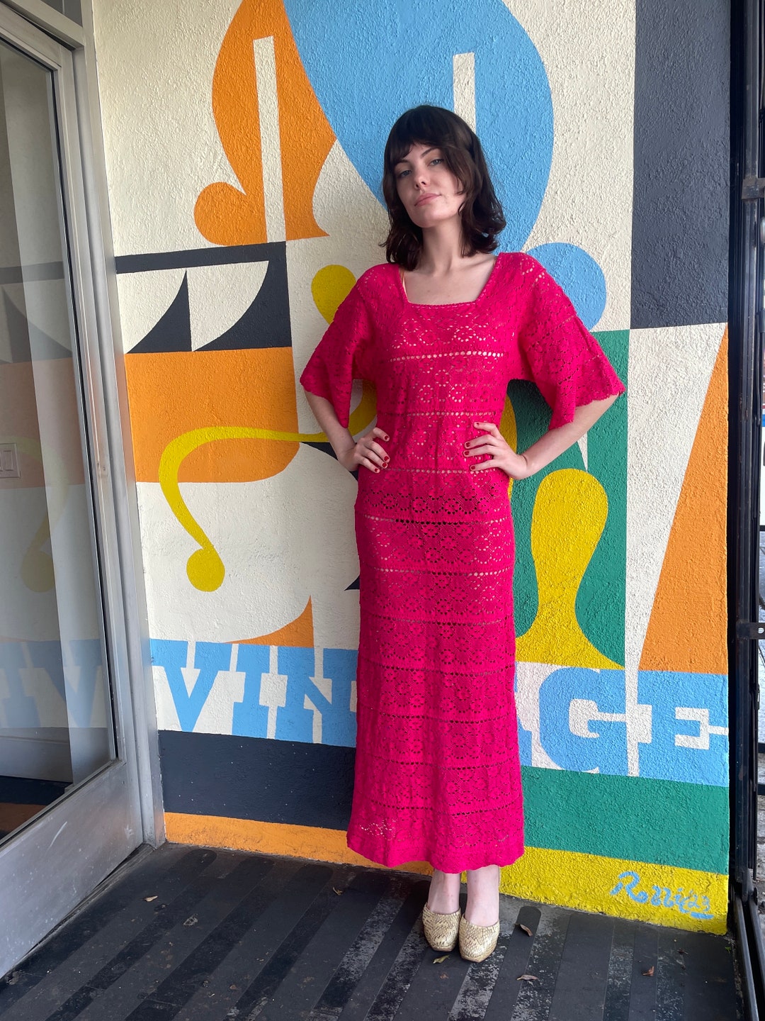 Hot Hot Pink Vintage 70’s Crochet Dress - Etsy