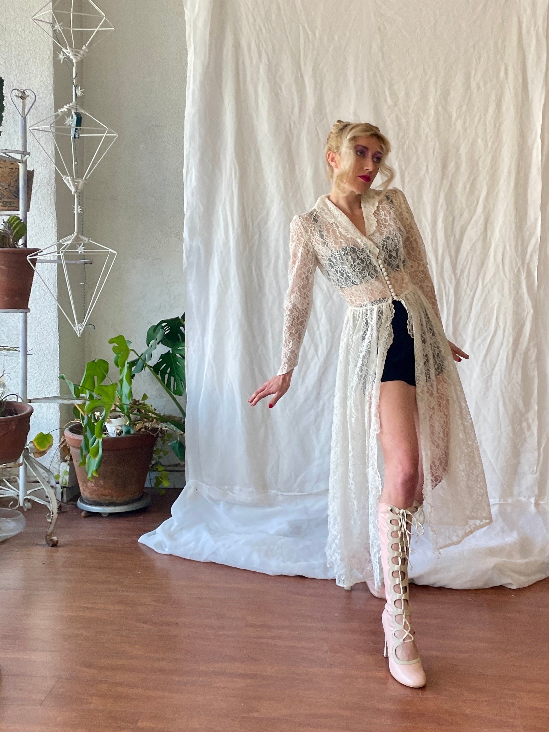 60s White Lace Duster - Etsy