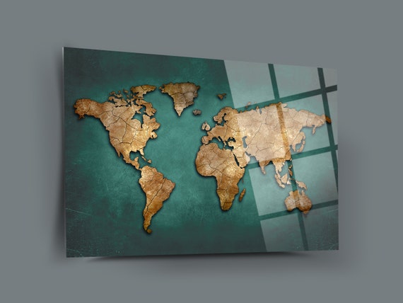 World Map Vintage Glass Wall Art-World Map Glass Old | Etsy