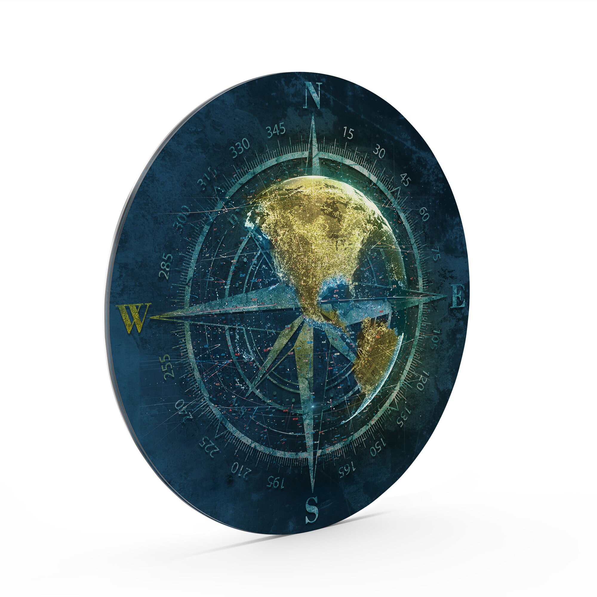 Round Glass Compass Wall Art-world Map Glass Wall Decor-extra Large ...