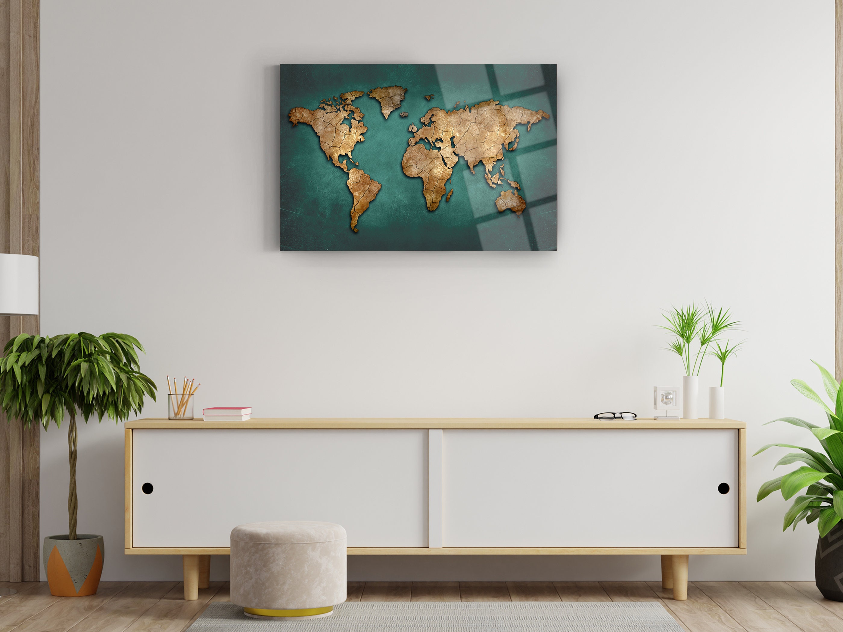 World Map Vintage Glass Wall Art-world Map Glass Old Painting-aesthetic ...