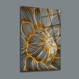 Line Art Print Glass Wall Art-flower Glass Painting-tempered Glass ...