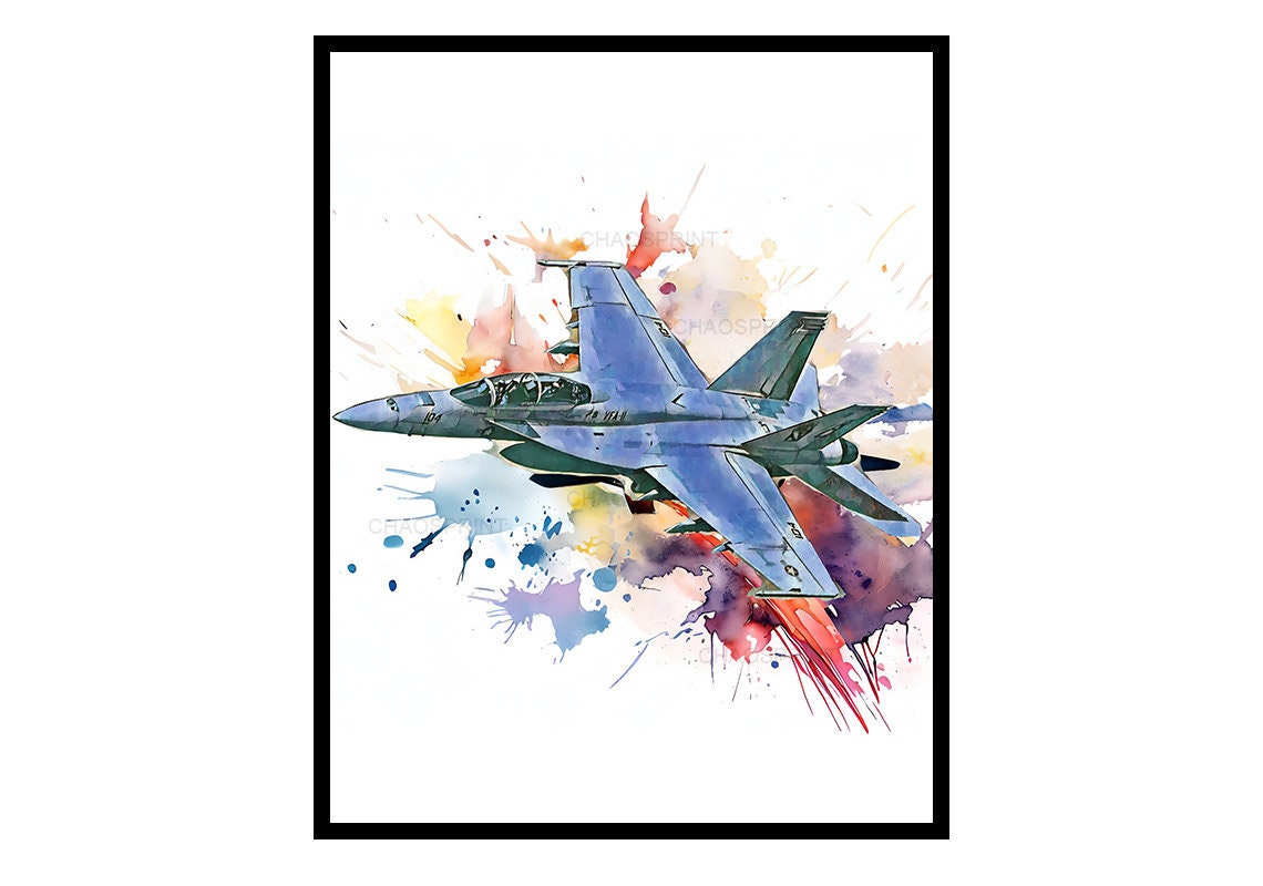 Fighter Jet Watercolor Poster Digital, F 18 Watercolor Poster Digital ...