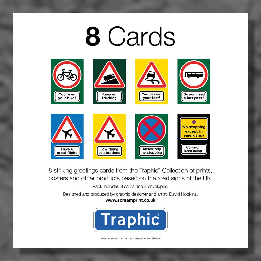 Road Sign Greetings Cards - A Pack of 8 A5 Sized Cards Featuring Road ...