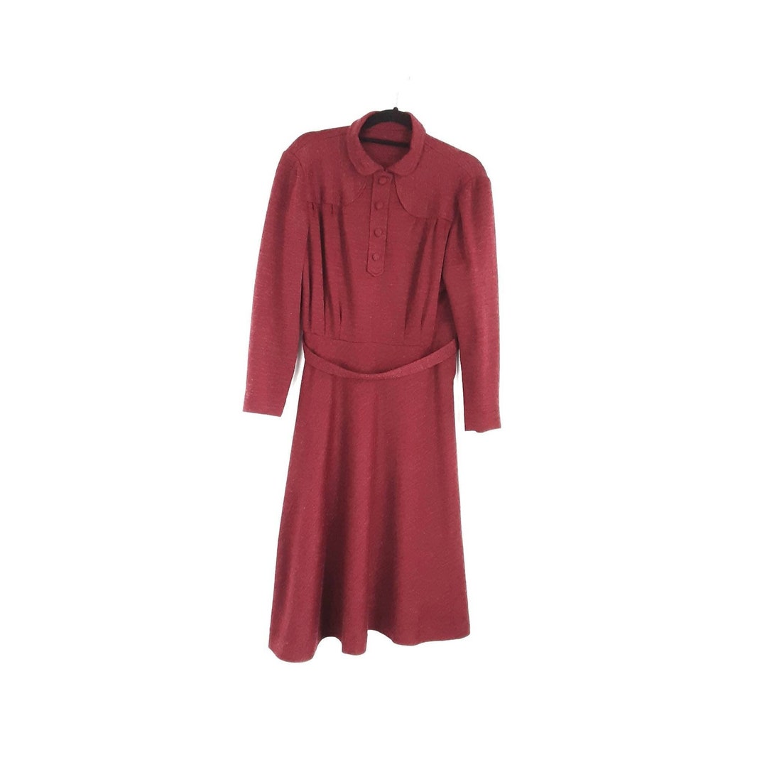 Burgundy Red Peter Pan Collar Dress Vintage Women's Plain - Etsy