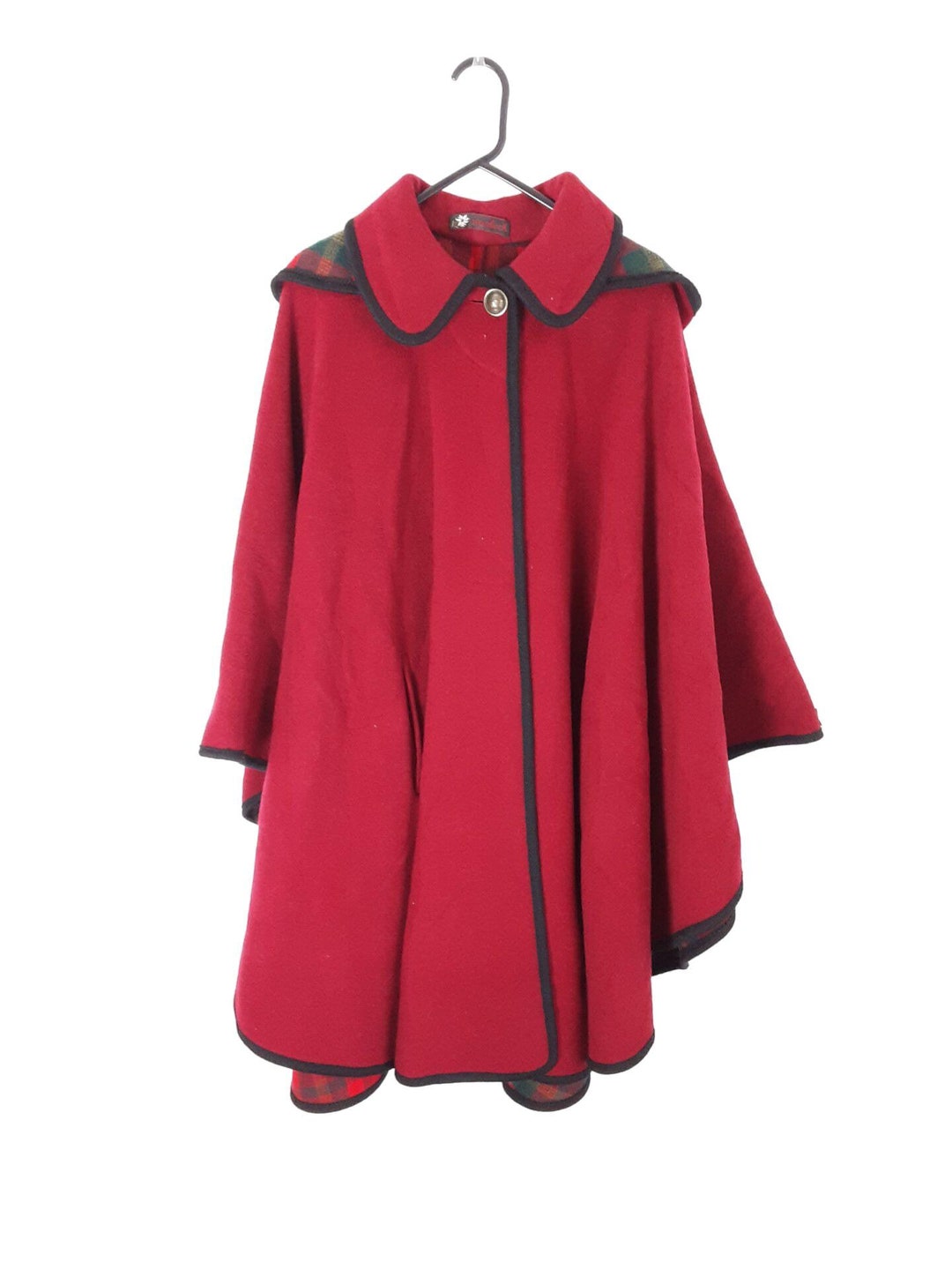 Austrian Tyrol Steinbock Red Tartan Lined Hooded Wool Cape Coat Vintage ...