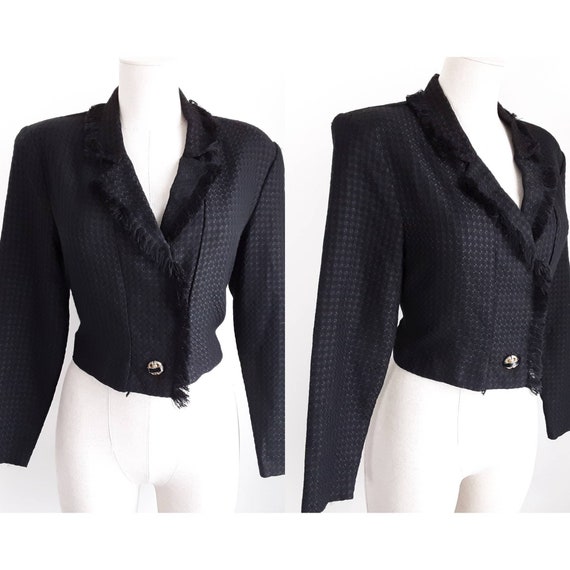 Black Embroidered Tassel Bolero Jacket Vintage Tassel… - Gem